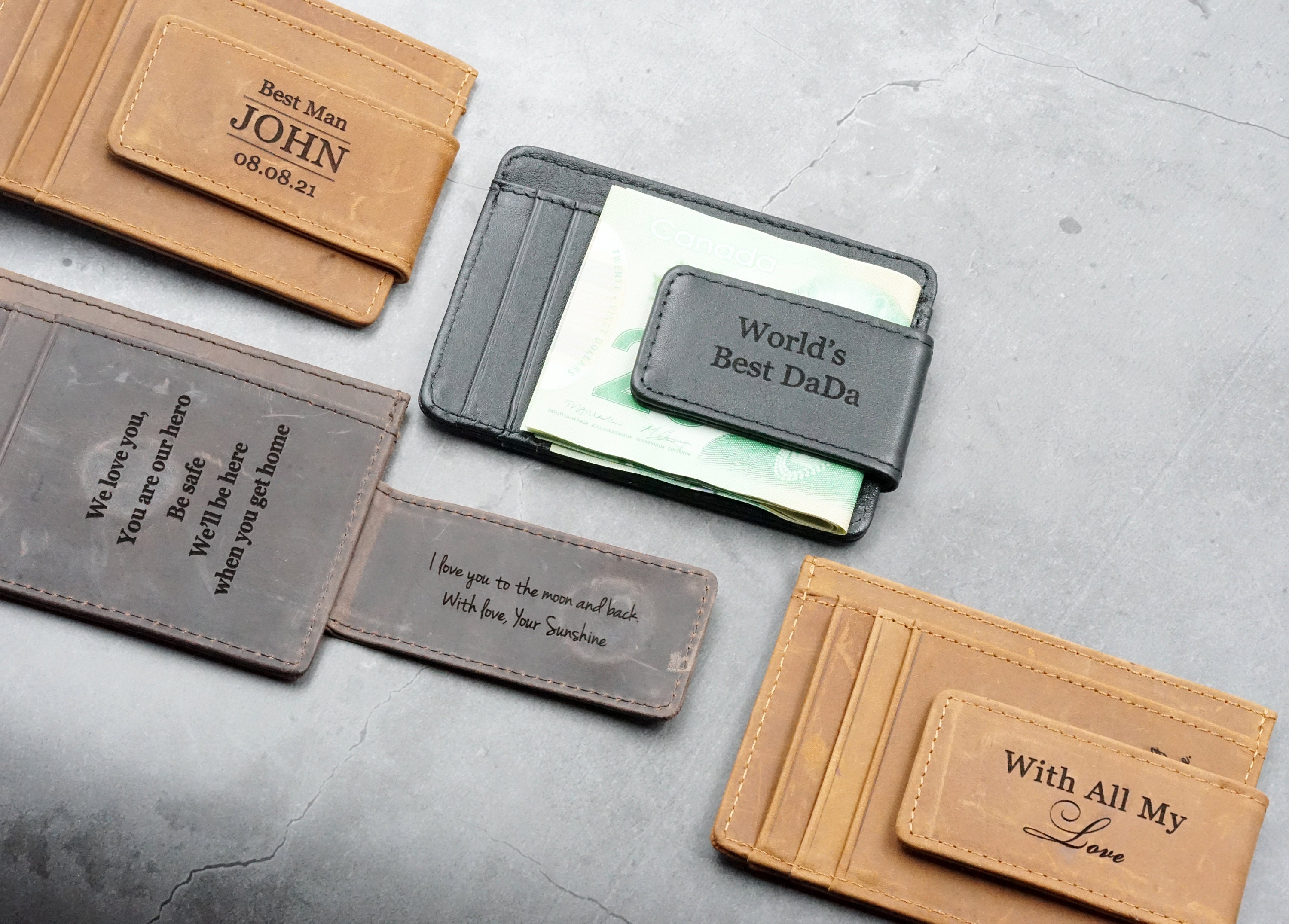 Personalized Leather Money Clip Wallet Custom Engraved Wallet - Etsy