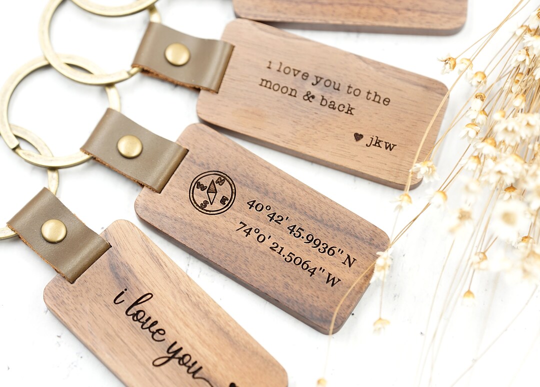 Custom Keychain, Wooden Keychain Gift, Anniversary Keychain, Wood ...