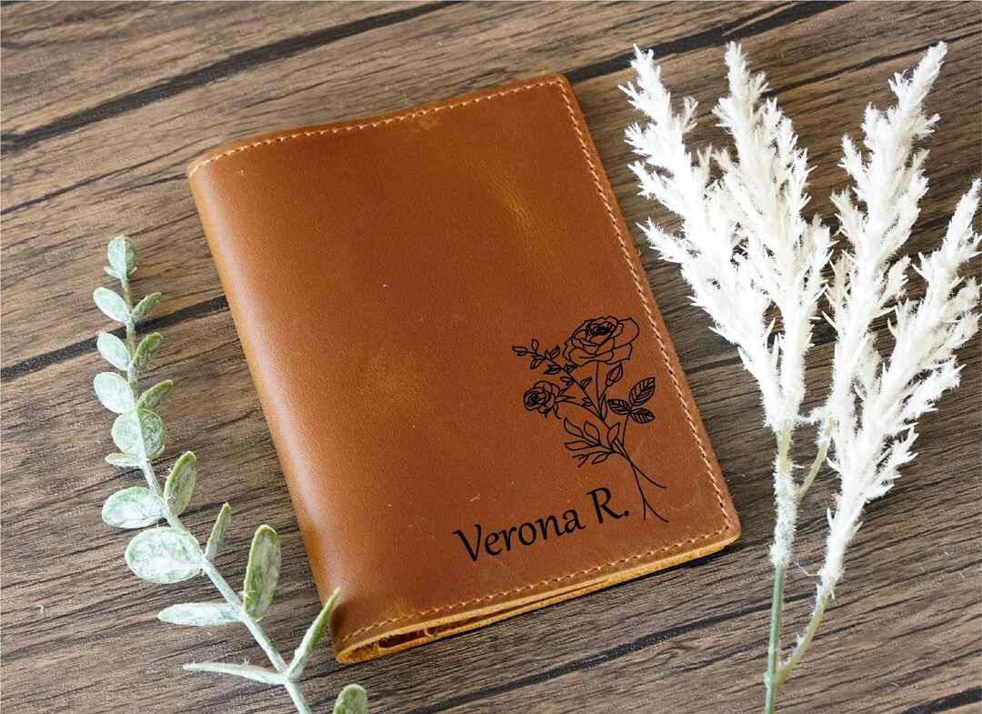 Birth Flower Passport Cover, Personalized Leather Passport Holder ...