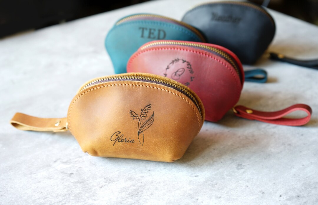 Personalized Mini Coin Pouch, Leather Cosmetic Purse, Card Holder ...