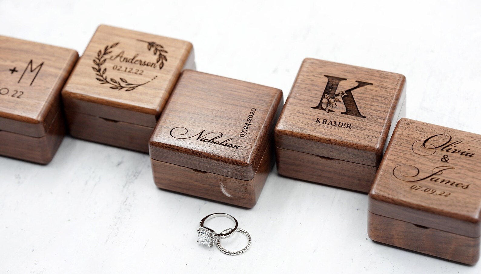 Custom Wedding Ring Box Proposal Ring Box Square Double Ring | Etsy