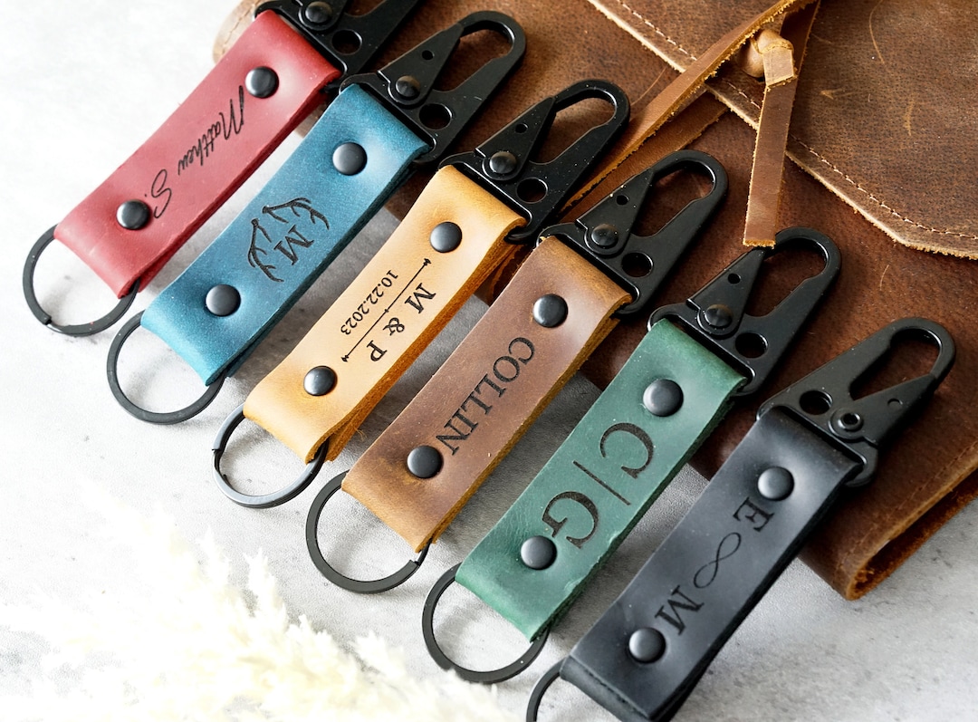 Personalized Leather Keychain, Real Leather Kechain, Custom Engraved Keychain, Personalized ...