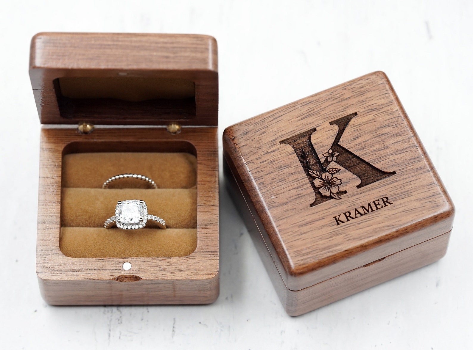 Custom Wedding Ring Box Proposal Ring Box Square Double Ring | Etsy