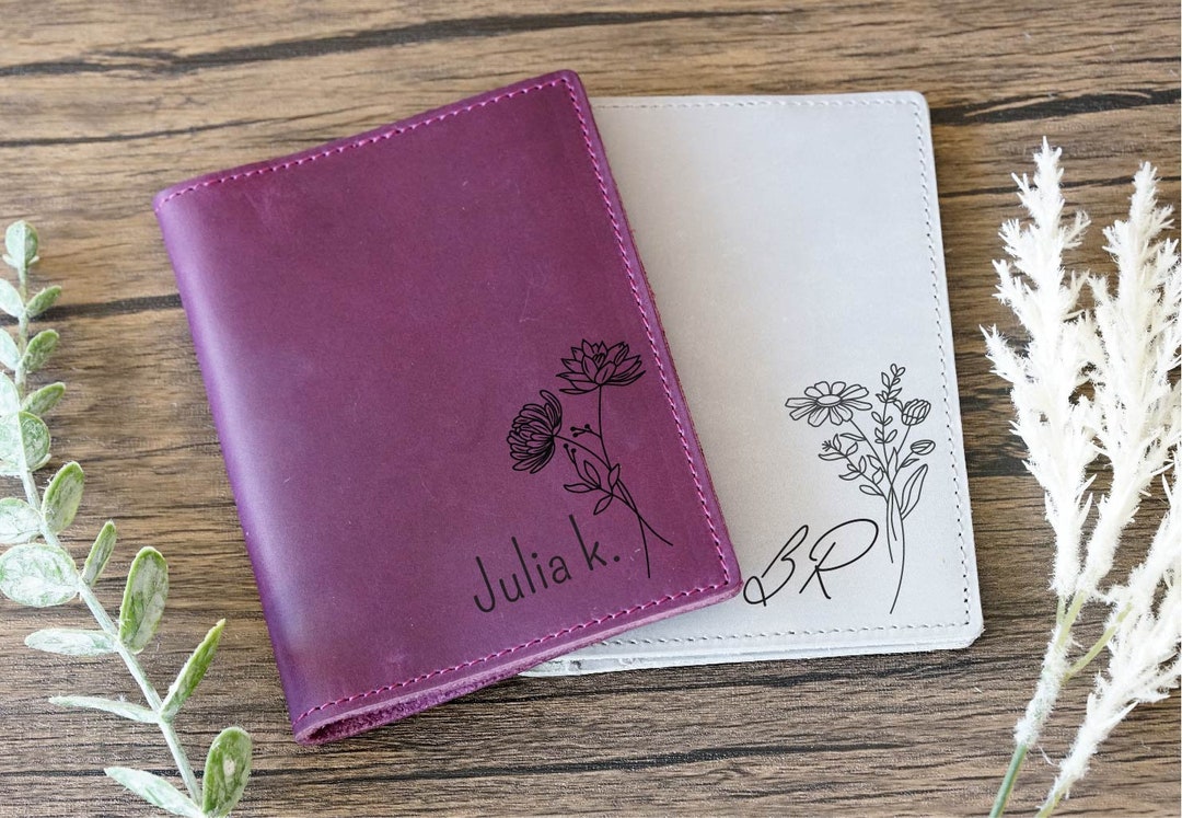 Birth Flower Passport Cover, Bridesmaid Gift, Personalized Leather ...