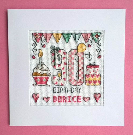 Happy 90th Birthday Cross Stitch Card Kit | Etsy