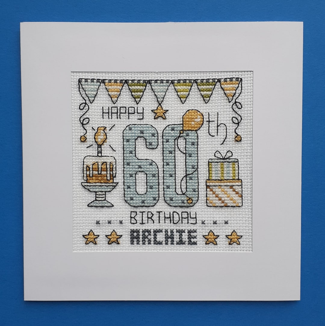 Happy 60th Birthday Cross Stitch Card Kit - Etsy