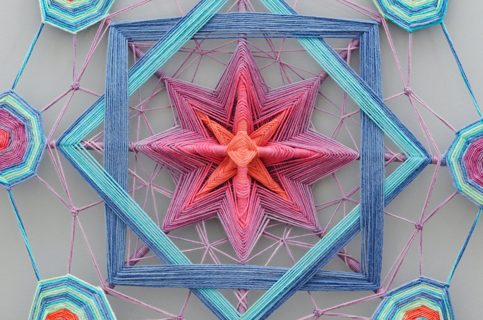 Big Colorful Woven Mandala Yarn Wall Hanging Farmhouse Decor Living ...