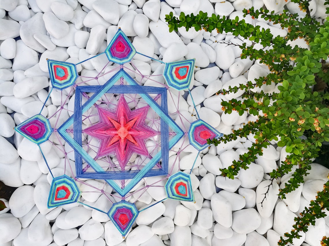 Big Colorful Woven Mandala Yarn Wall Hanging Farmhouse Decor | Etsy