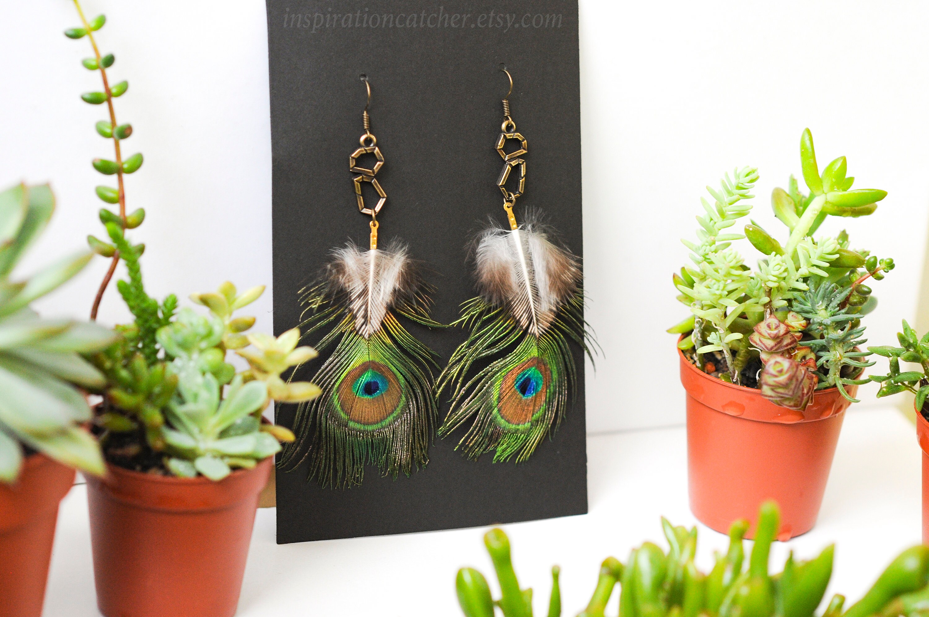 Peacock Feathers Earrings Bohemian Earrings Real Feather Etsy