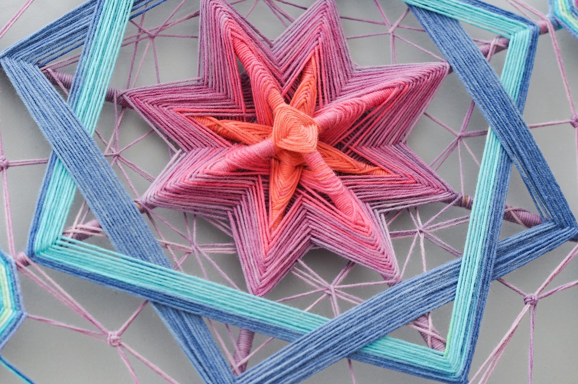 Big Colorful Woven Mandala Yarn Wall Hanging Farmhouse Decor | Etsy