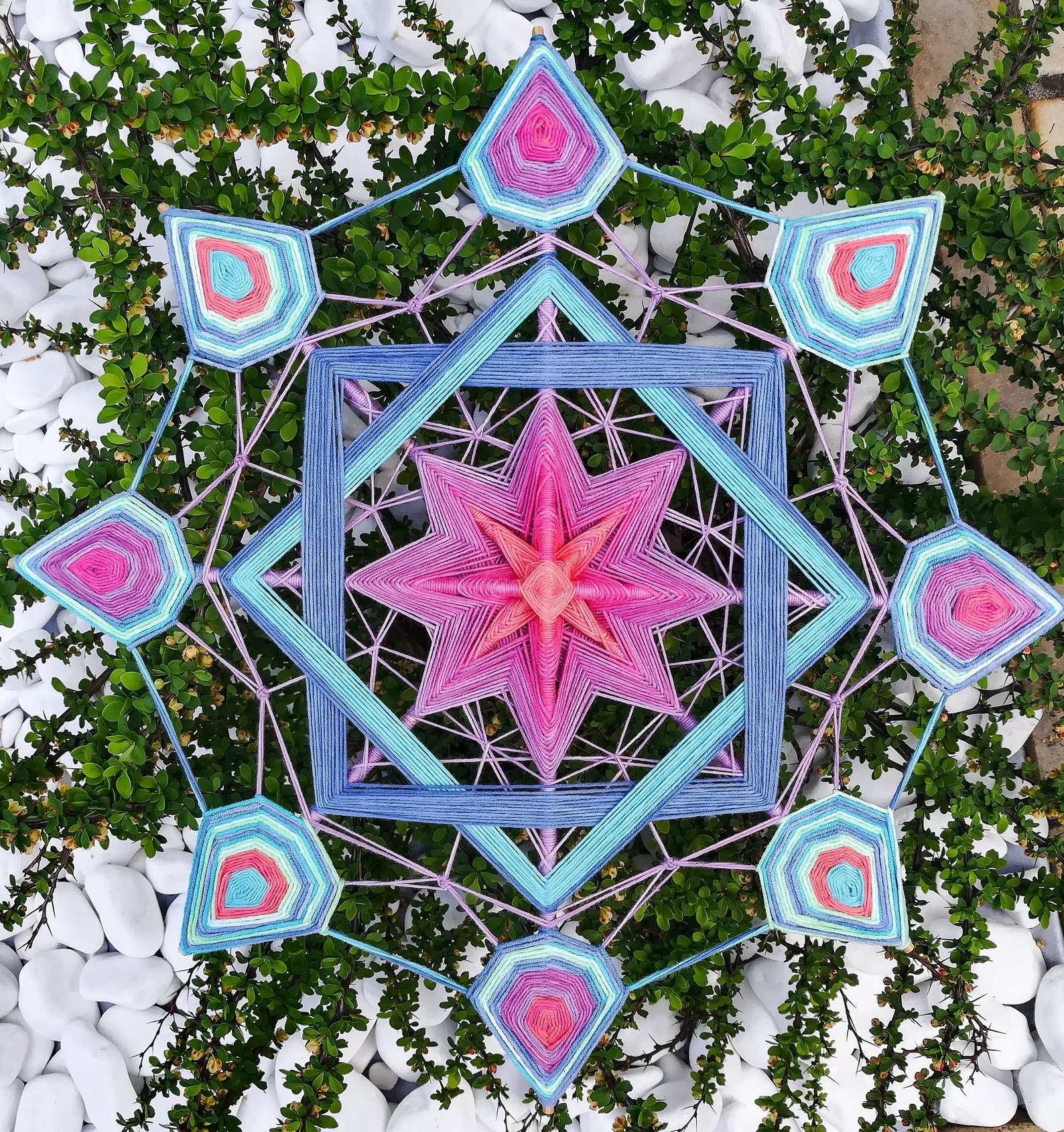 Big Colorful Woven Mandala Yarn Wall Hanging Farmhouse Decor Living ...