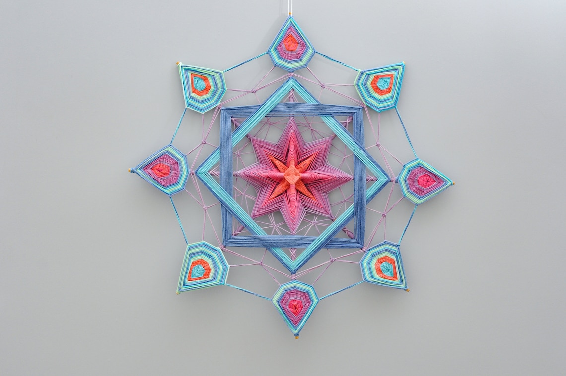 Big Colorful Woven Mandala Yarn Wall Hanging Farmhouse Decor | Etsy