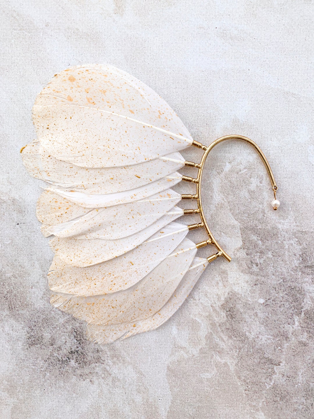 Ear Cuff With White Feathers Painted in Gold Dust, Boho Style Festival ...