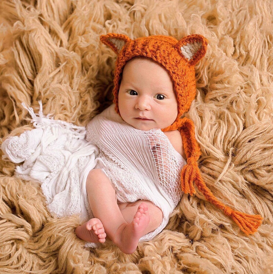 Crochet Fox Bonnet, Animal Photo Prop, Newborn Baby Fox Hat, Animal ...