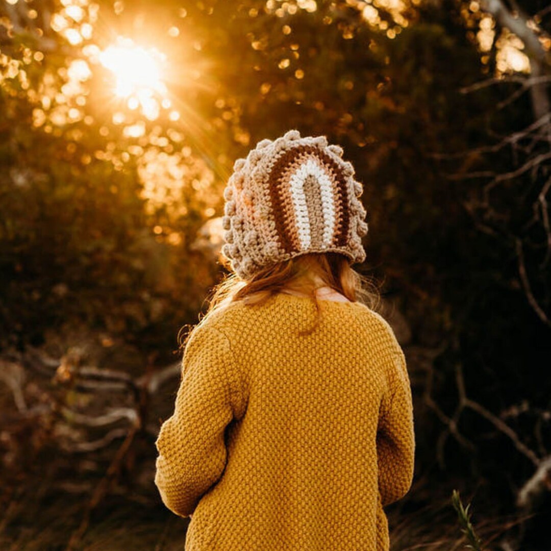 Rainbow Bobble Bonnet, Crochet Knitted Bonnet, Boho Baby Bonnet ...