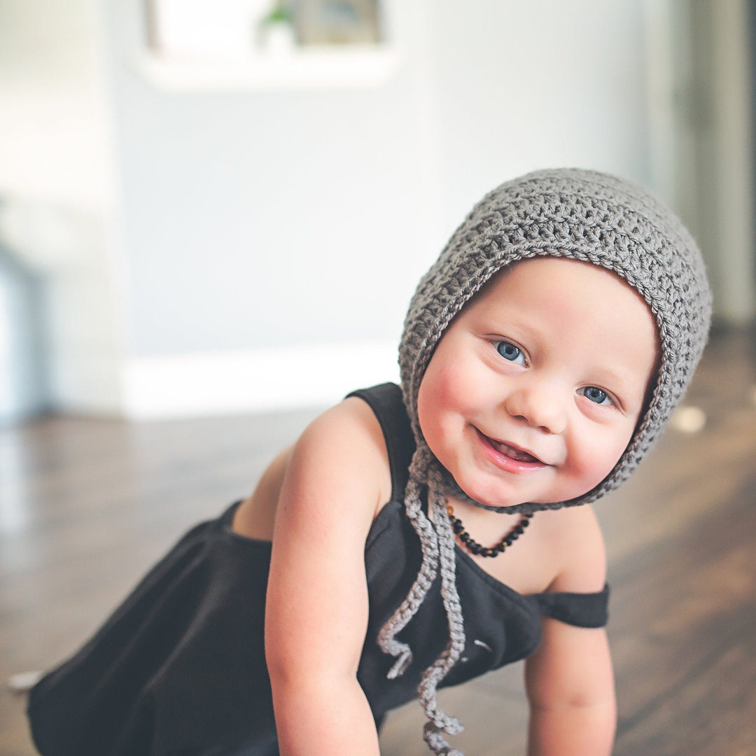 Newborn Knit Baby Bonnet, Crochet Knitted Bonnet, Neutral Bonnet ...