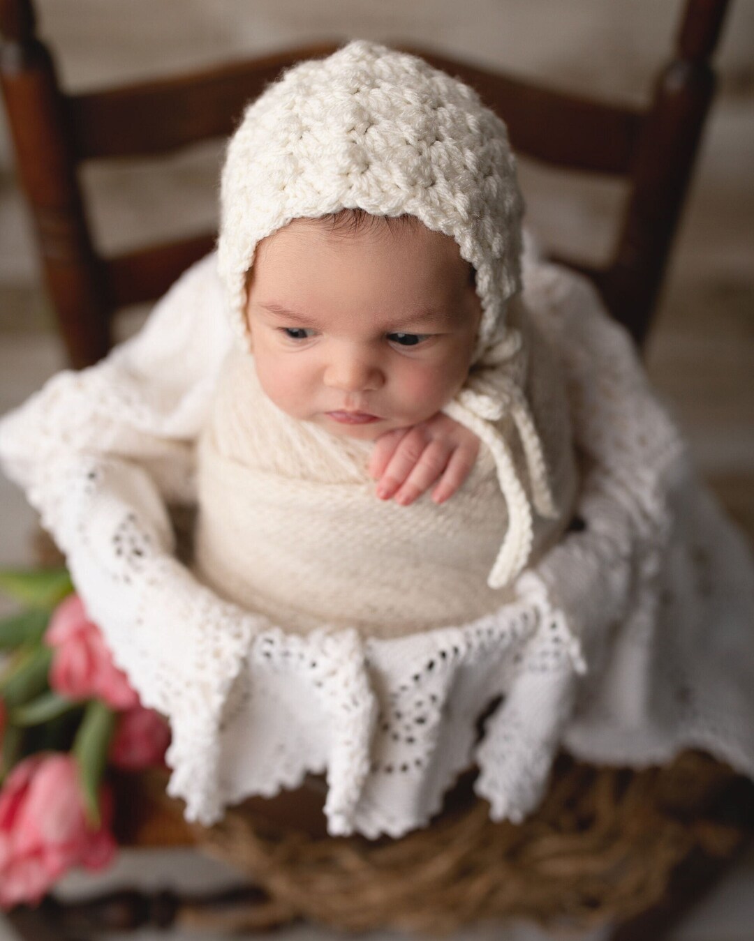 Baby Bonnet, Boho Baby Bonnet, Modern Baby, Newborn Hat, Cream Bonnet ...