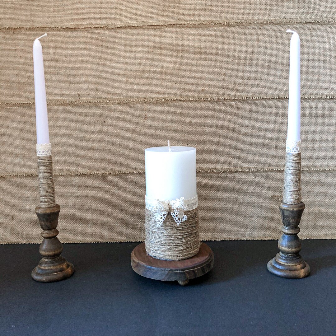 Rustic Unity Candle Set for Wedding Farmhouse Candle Holder Set Country ...
