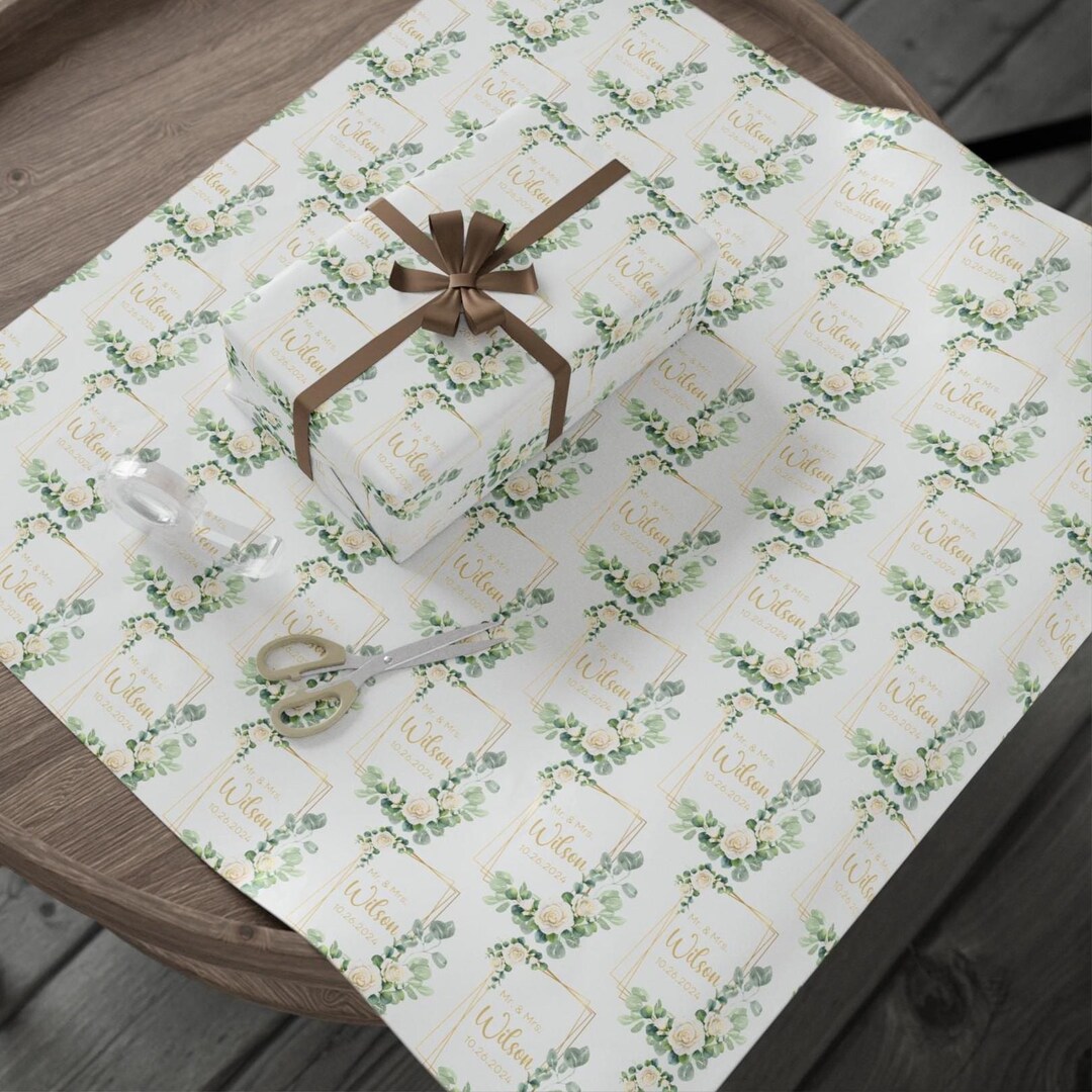 Personalised Wedding Wrapping Paper Custom Mr & Mrs Names With Date ...