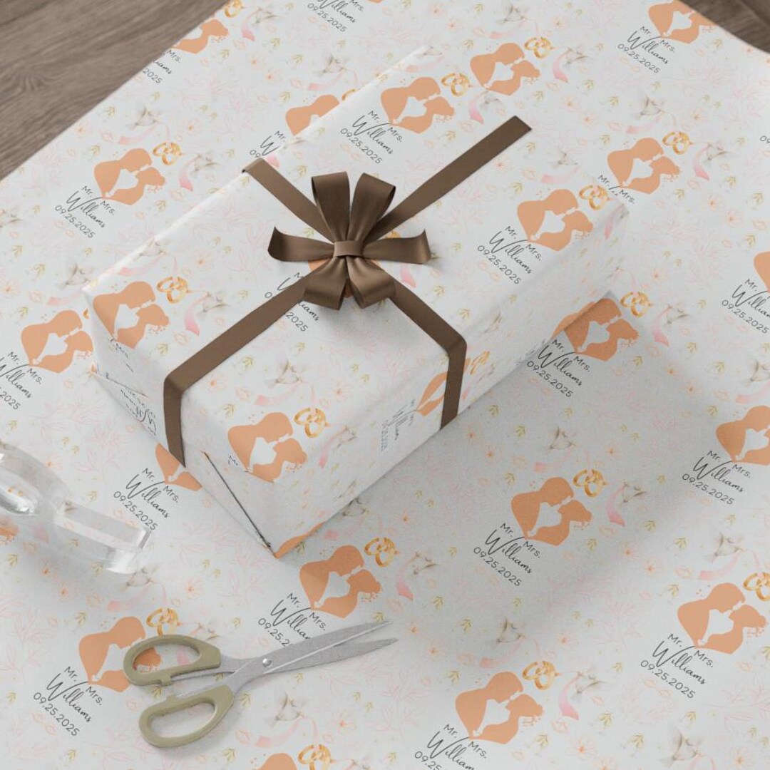 Custom Wedding Wrapping Paper Mr & Mrs Names Date Gift Wrap for Wedding ...