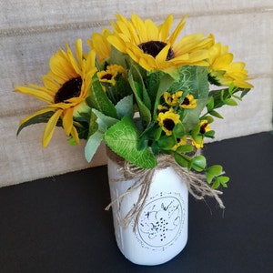 Rustic Mason Jar Sunflower Flower Arrangement Spring Summer Fall ...