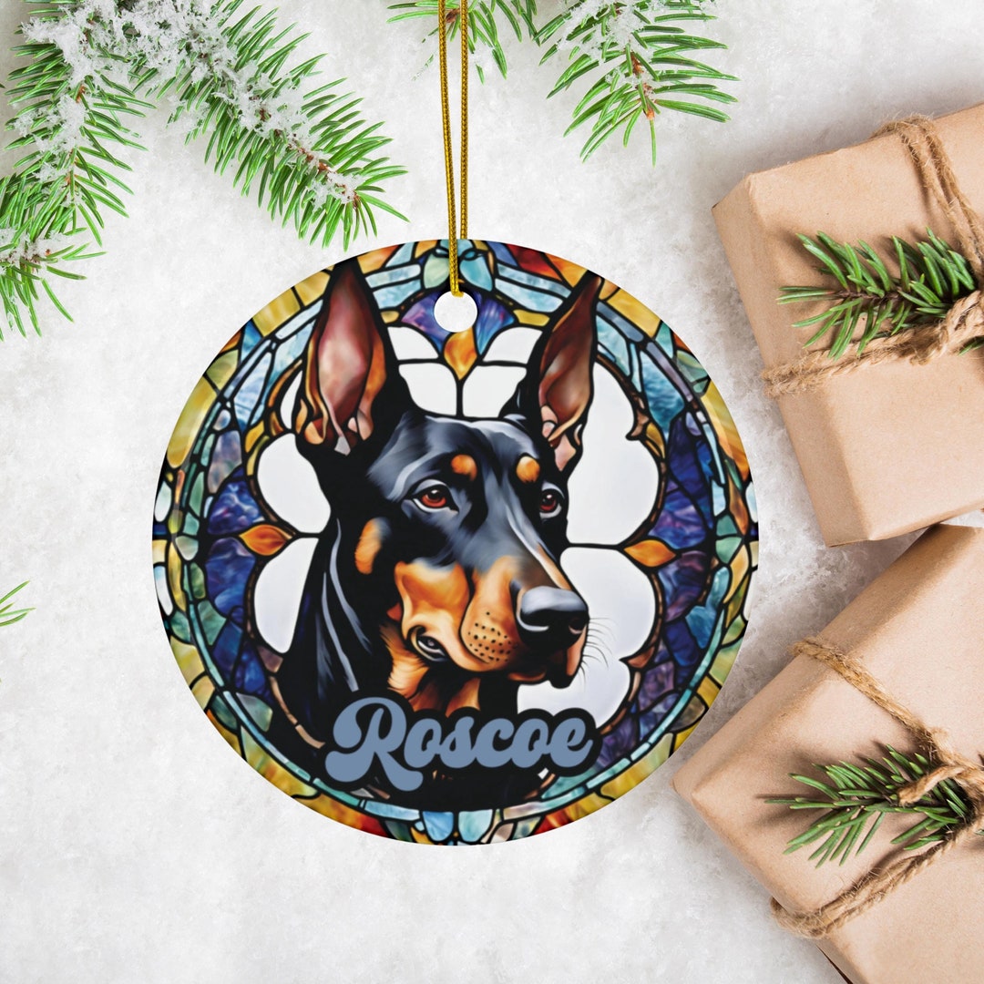 Doberman Stained Glass Ceramic Ornament Custom Dog Parent Gift With ...