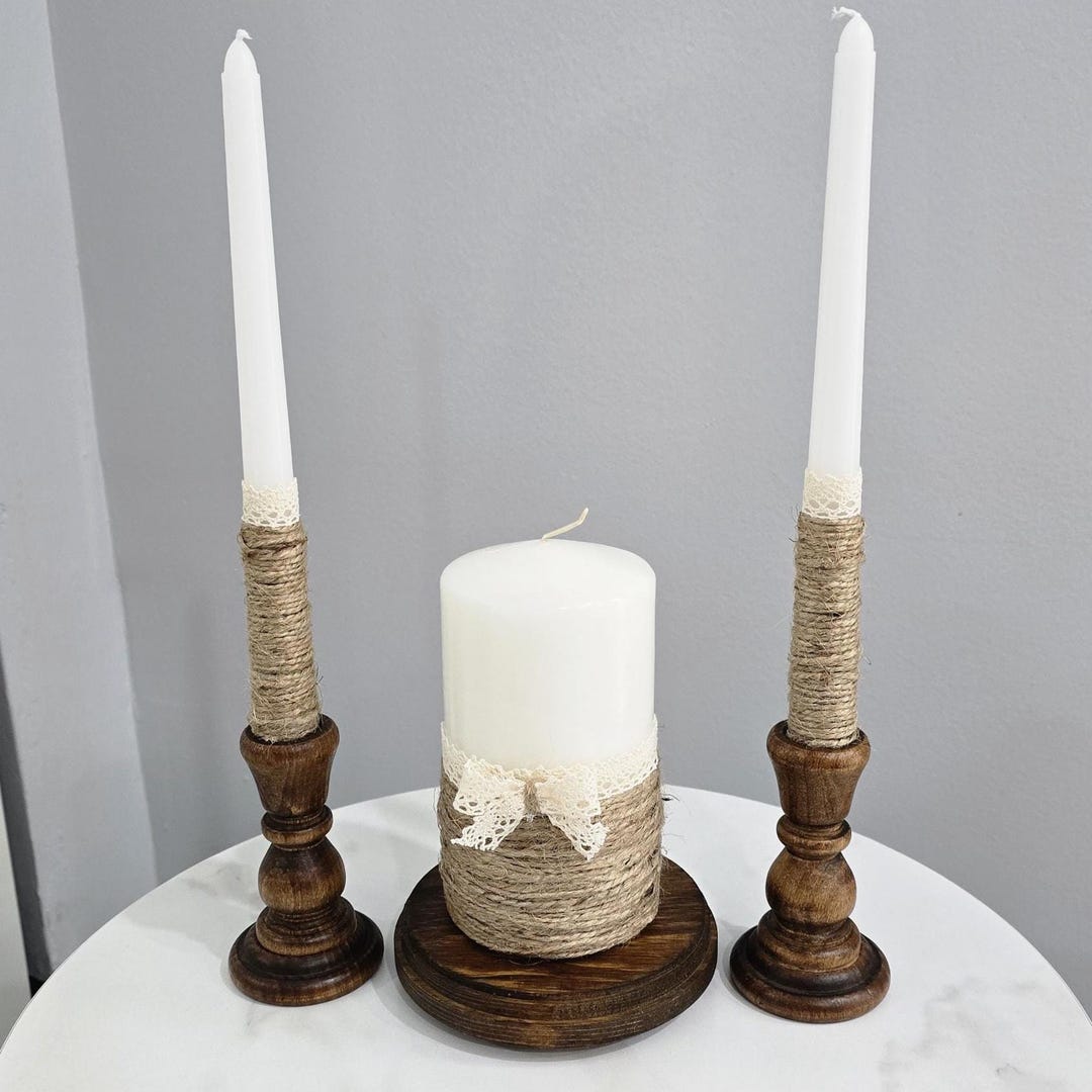 Rustic Unity Candle Set for Wedding Barn Decor Wedding Candle Holder ...
