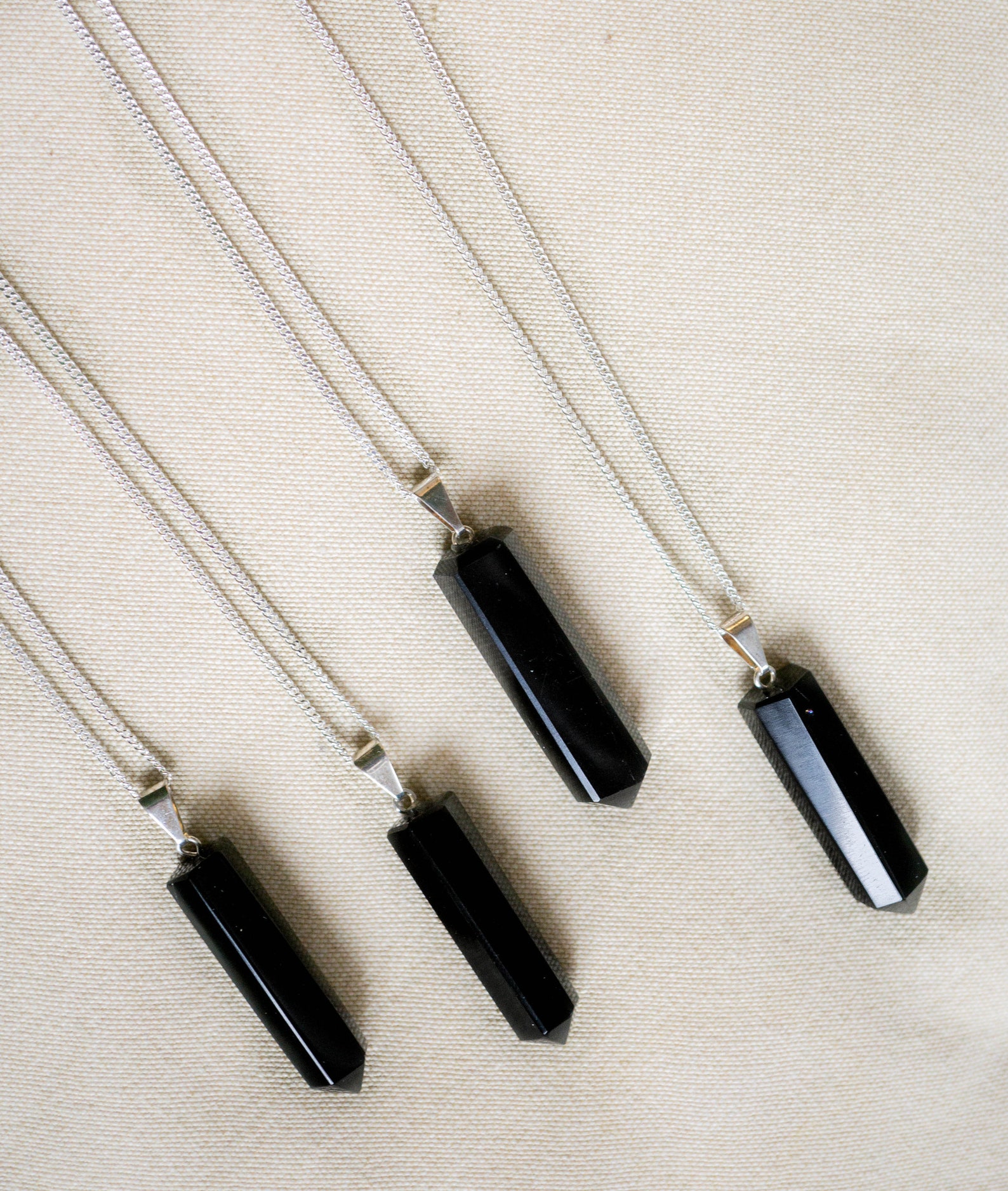 Black Obsidian Necklace Black Crystal Pendant Silver Chain | Etsy