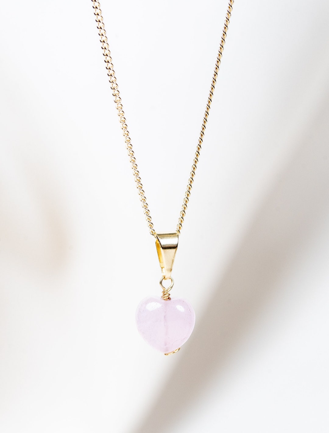 Small Crystal Heart Necklace, Rose Quartz Heart Charm Crystal Pendant ...