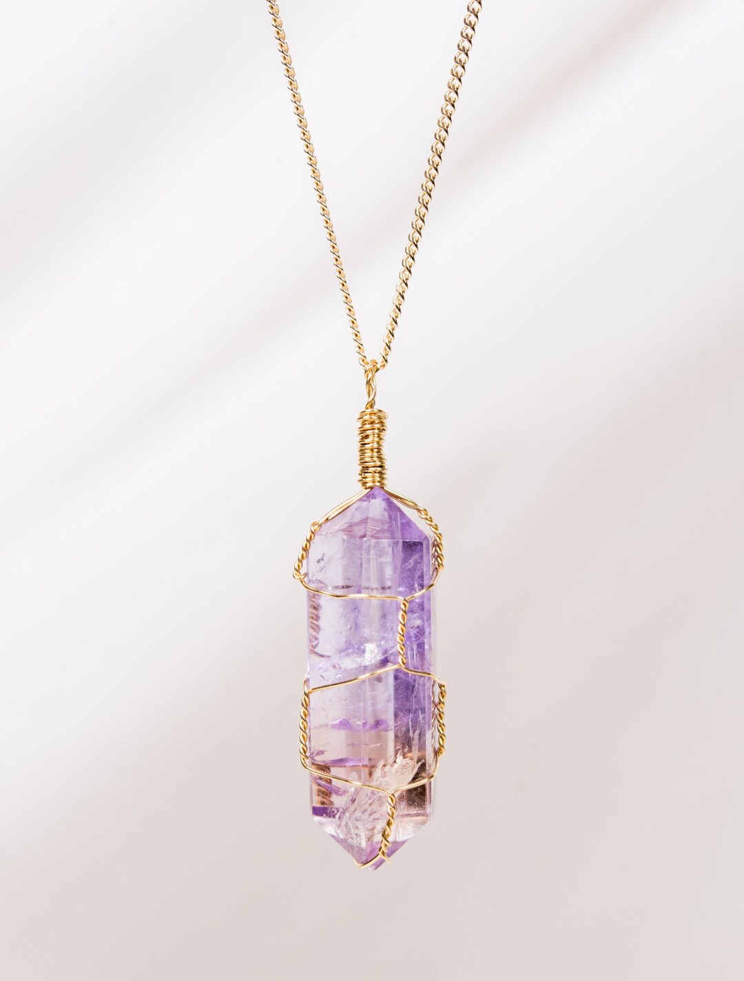 Amethyst Pendant Necklace, Wire Wrapped Crystal Point Necklace, Hippie ...