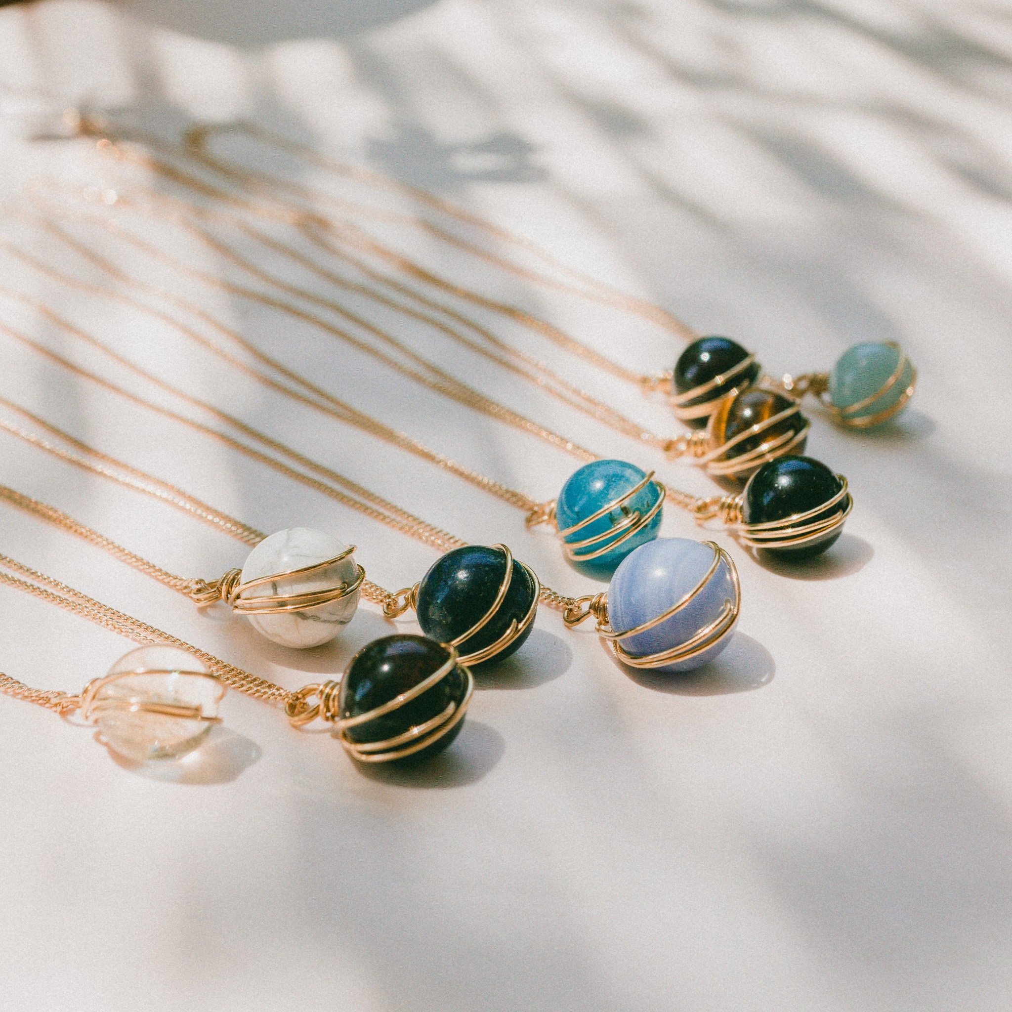 Crystal Ball Necklace Gold Natural Stone Pendant Necklace - Etsy