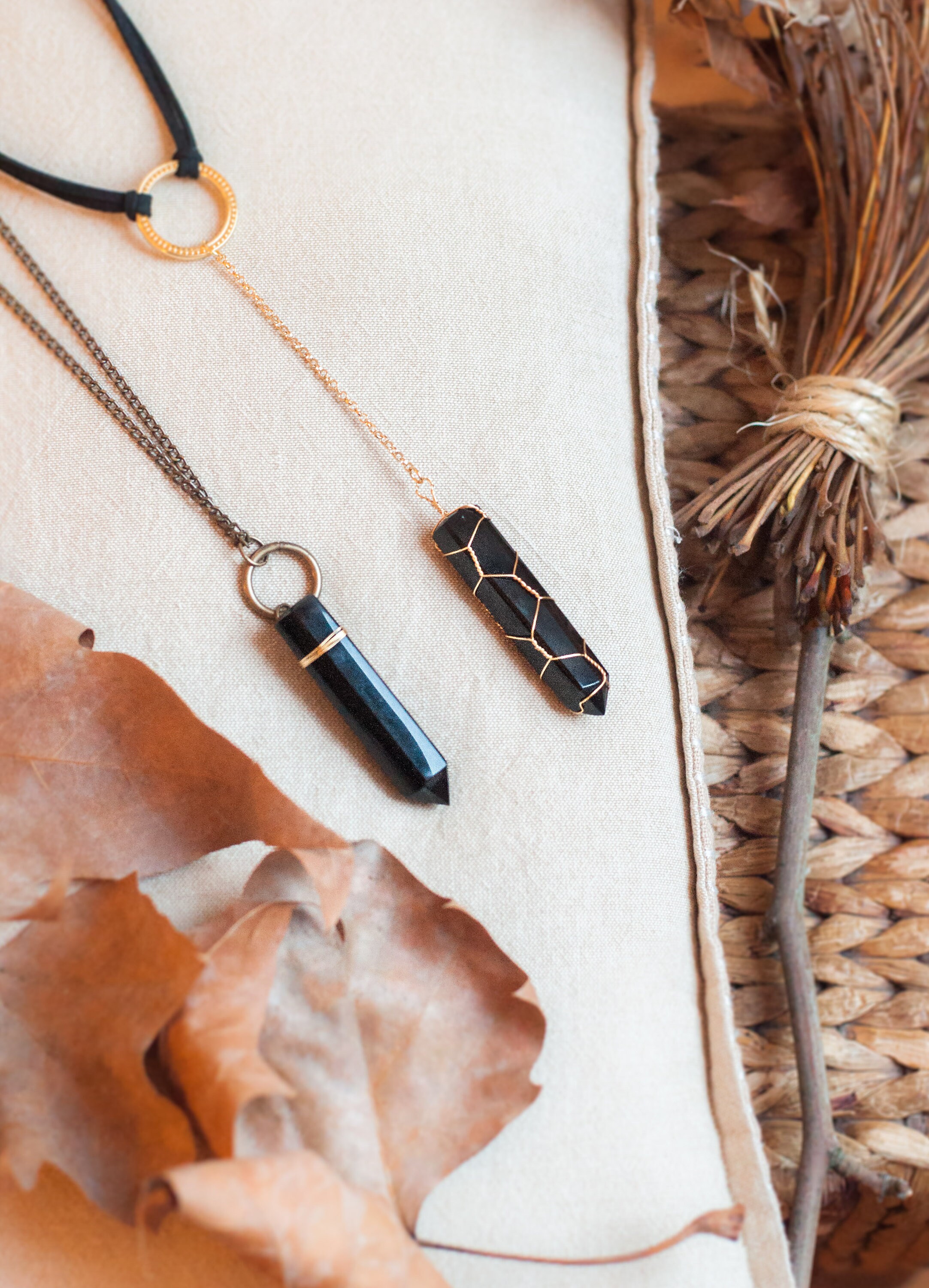 Black Obsidian Necklace Gemstone Jewelry Long Crystal Choker | Etsy