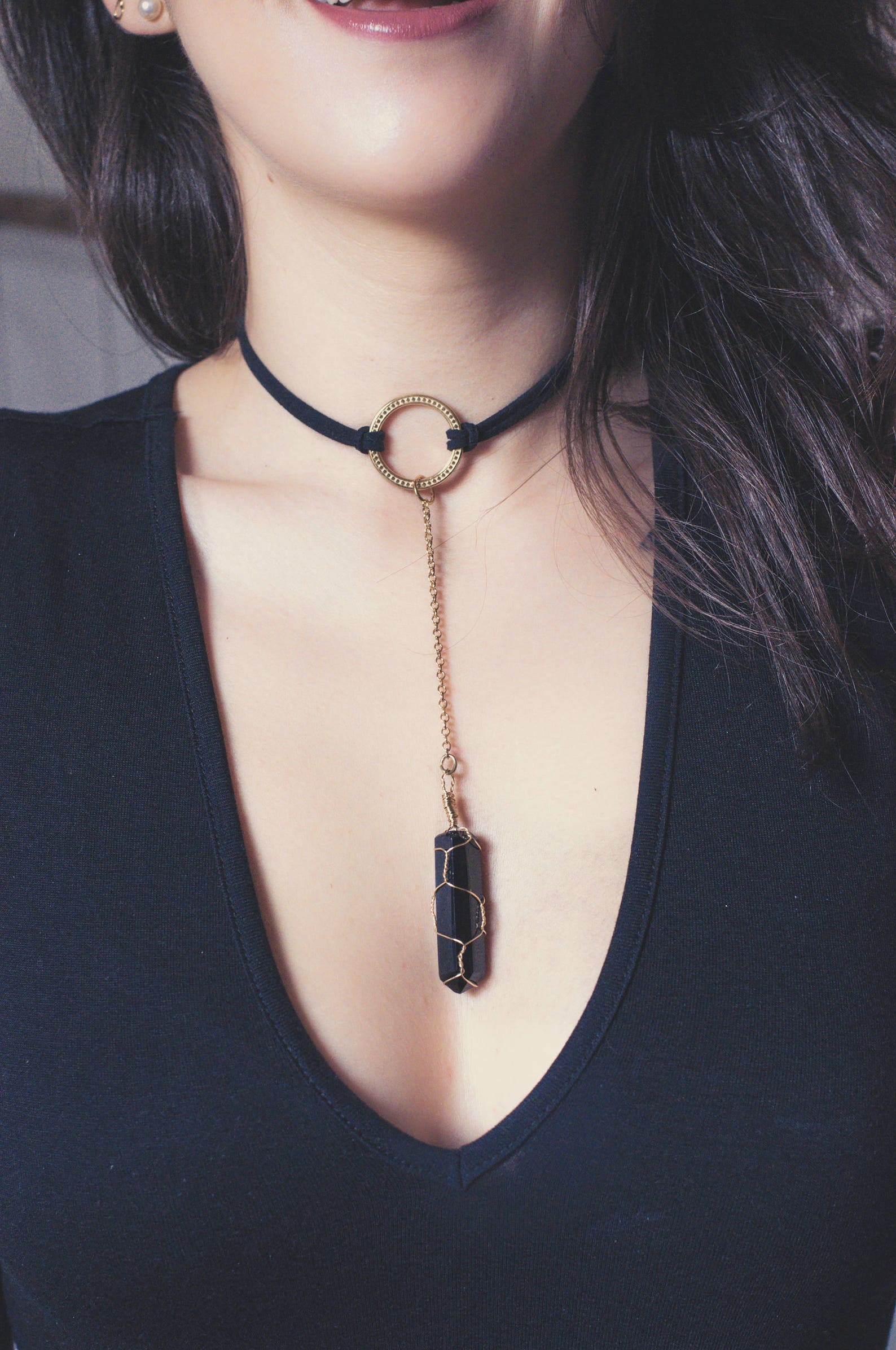 Black Obsidian Necklace Gemstone Jewelry Long Crystal Choker - Etsy