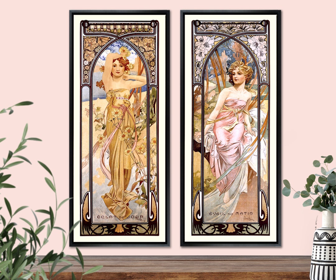 Art Nouveau Mucha Set of 2 French Decor Giclee Print, Kitchen, Bathroom ...
