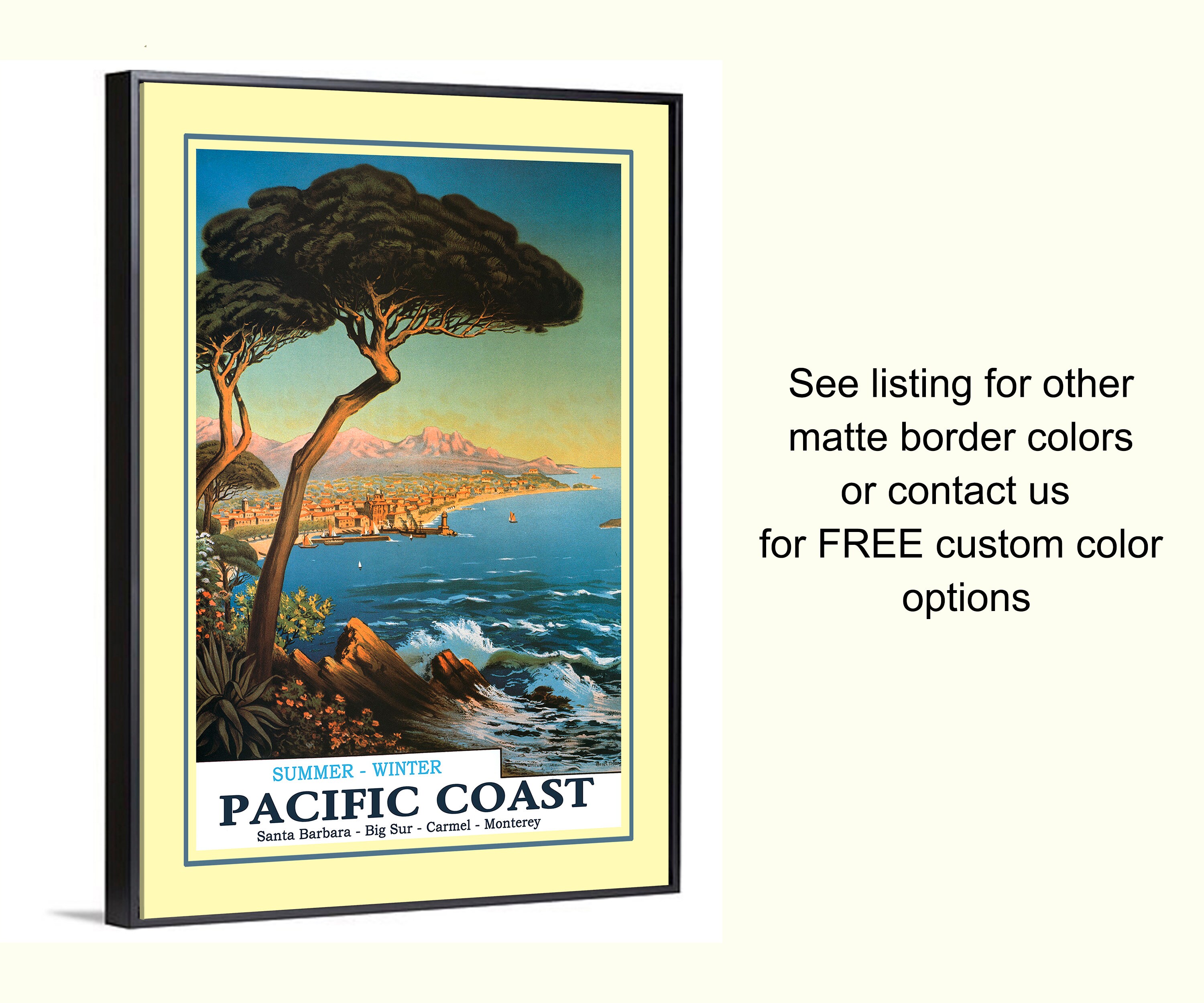 California Travel Poster Pacific Coast Monterey Big Sur | Etsy
