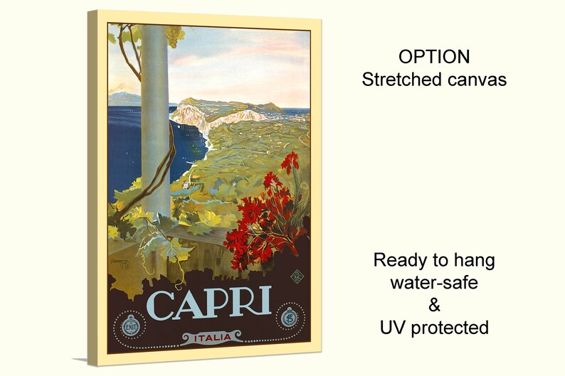 Capri Italy Vintage Travel Poster Giclee Canvas, Travel Art Italy Décor ...