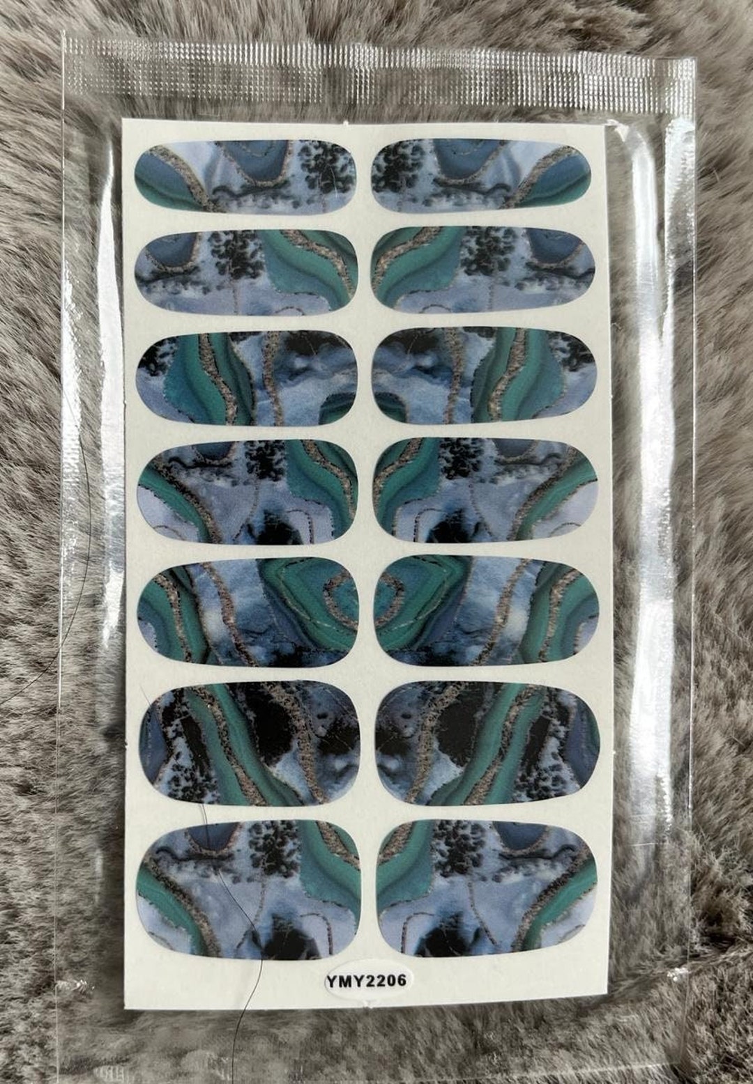 NO UV Blue & Gold Marble Nail Stickers | Gem Effect Nail Sticker ...