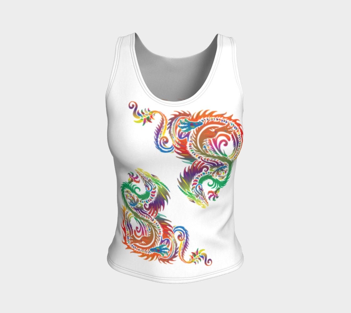 Twin Dragon Tank Top Fitted Tank Top Athletic Tank Top - Etsy Polska