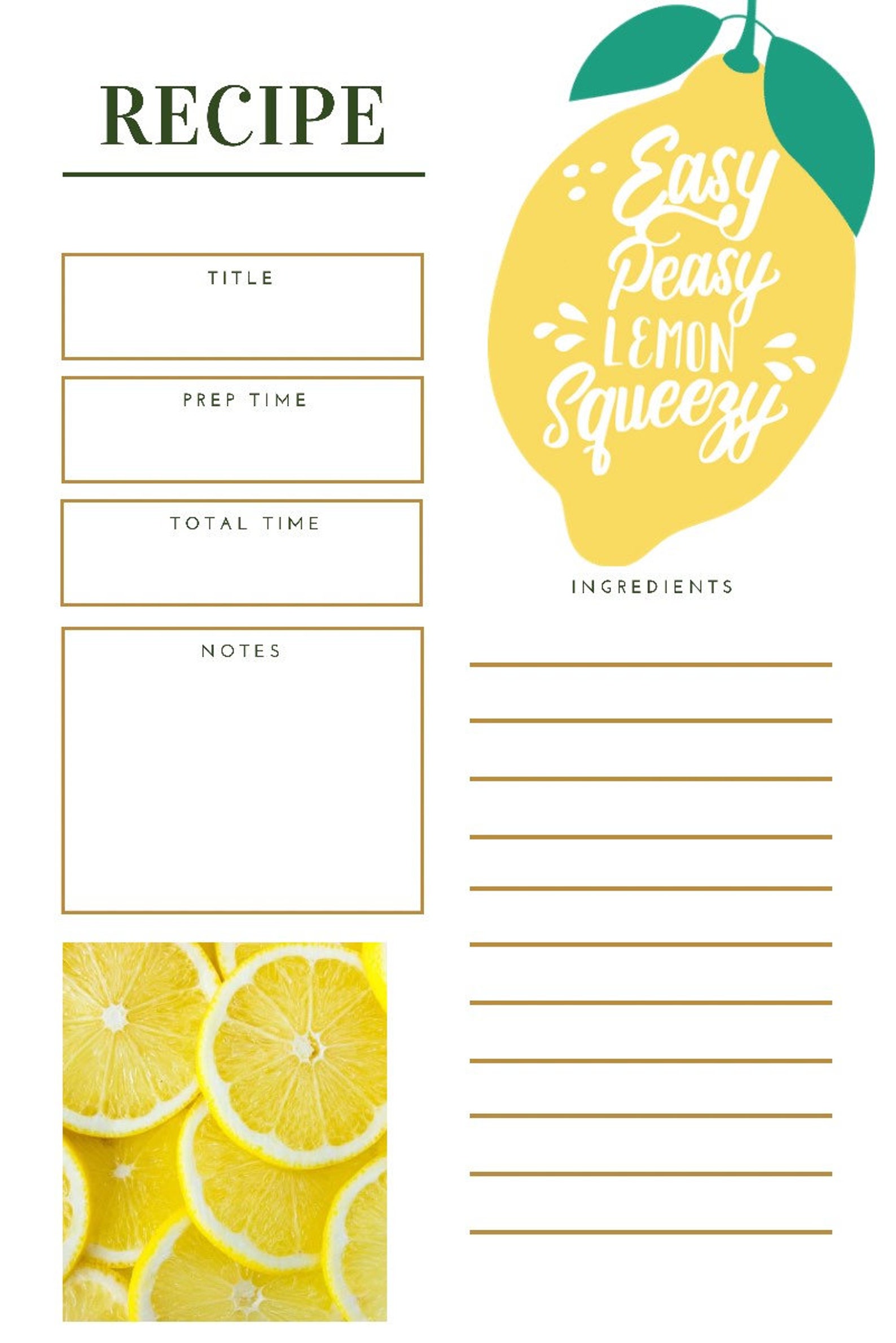 Lemon recipe card | Etsy