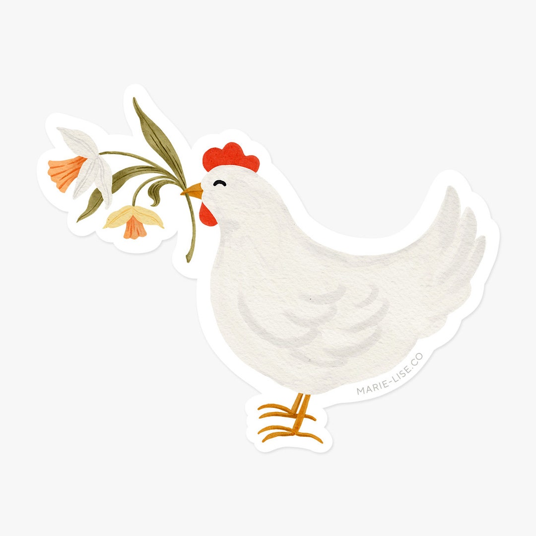 Die-cut Sticker Hen and Daffodils Cutout Sticker Bullet - Etsy