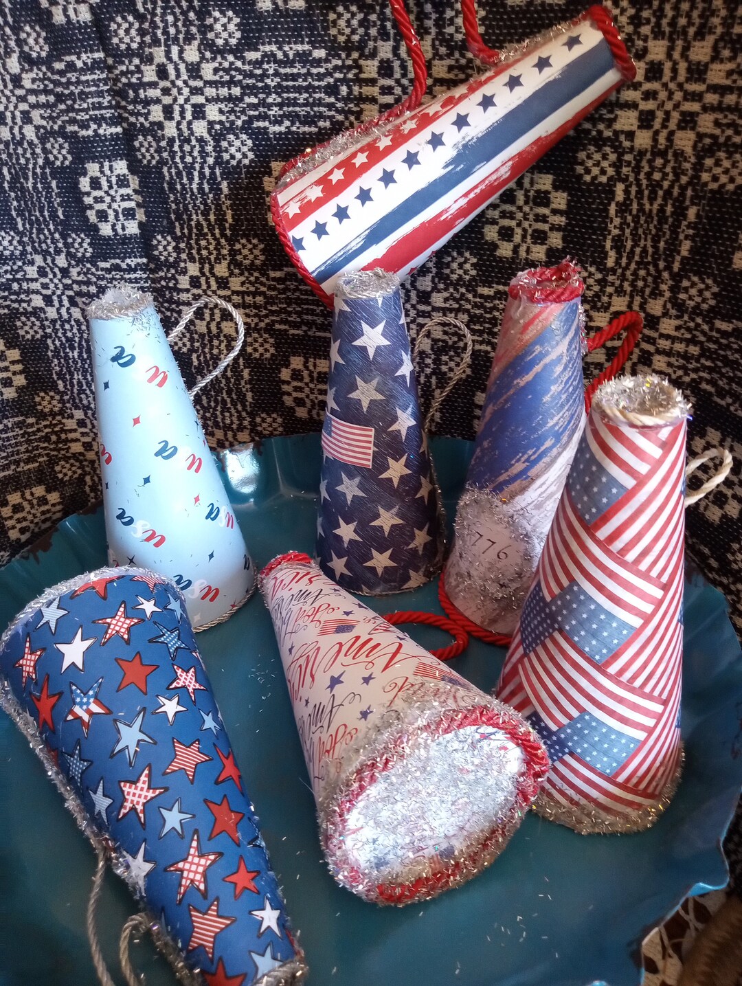 4th of July Megaphone Decoration, Ornament or Shelf Sitter, Primitive ...