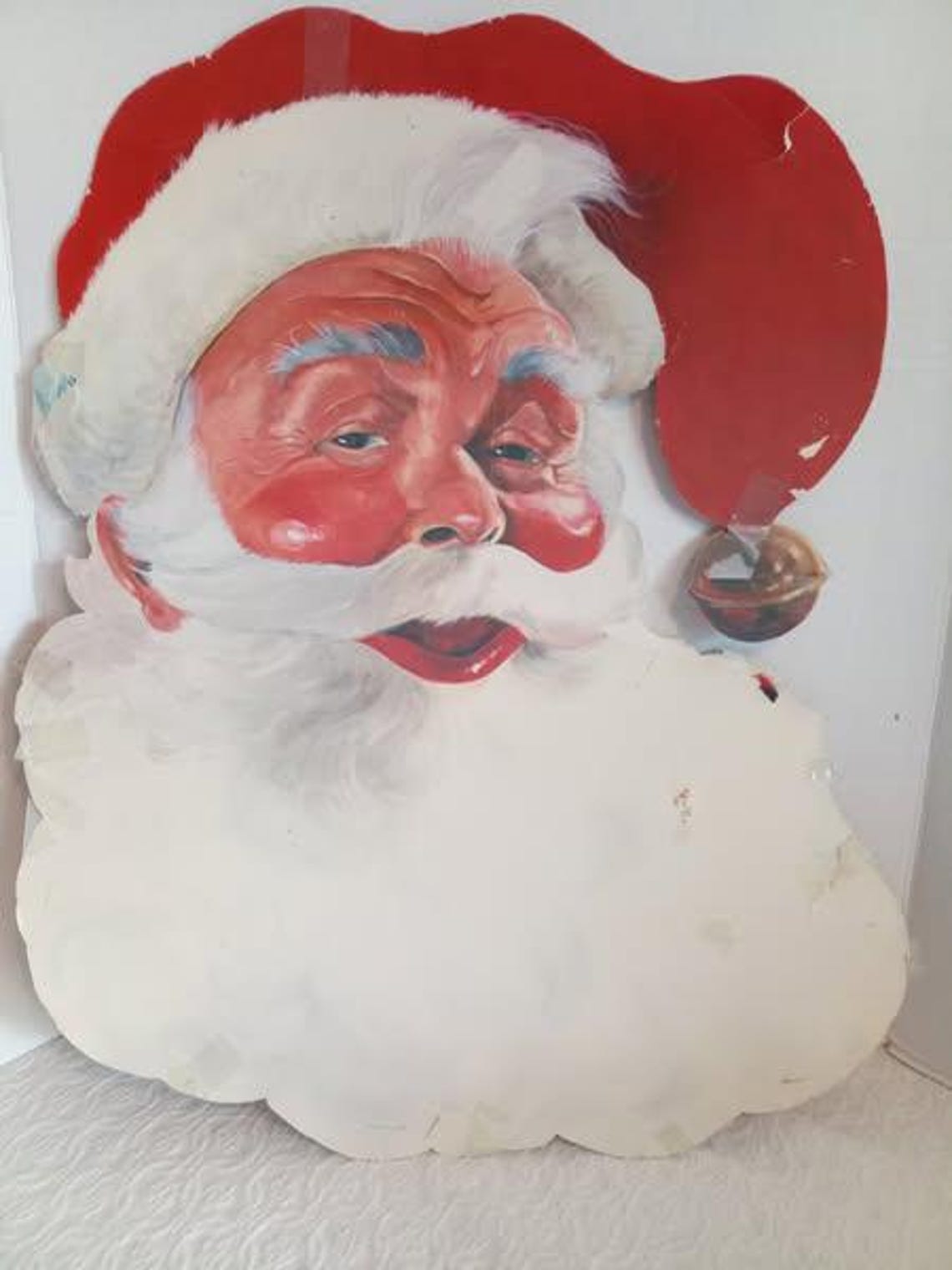 Vintage Paper Santa Head – Large Holiday Wall Decor, Retro Christmas ...