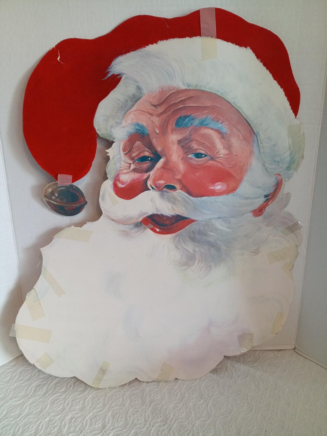 Vintage Paper Santa Head – Large Holiday Wall Decor, Retro Christmas ...