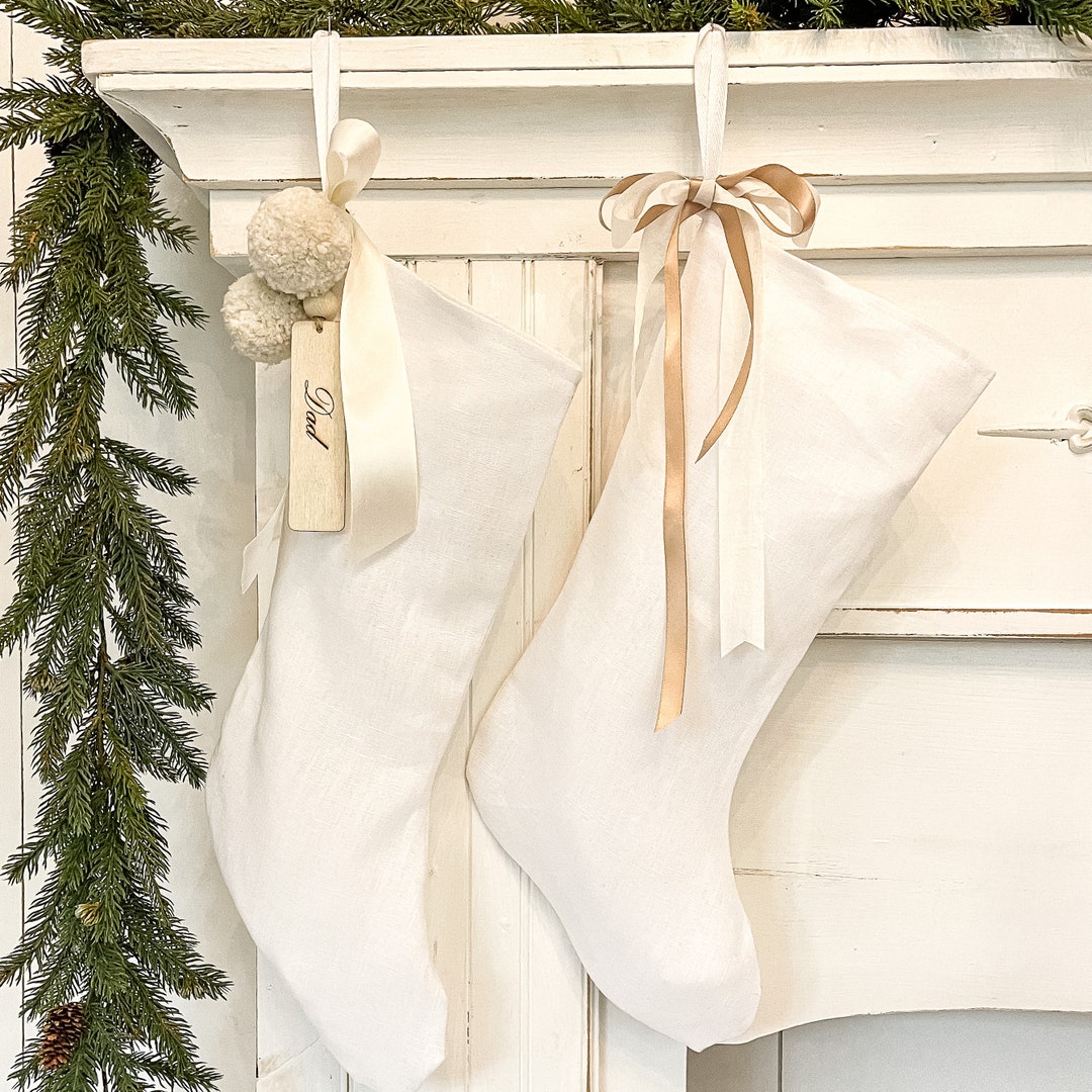 White Linen Christmas Stocking/holiday Mantle Hanging Stockings ...