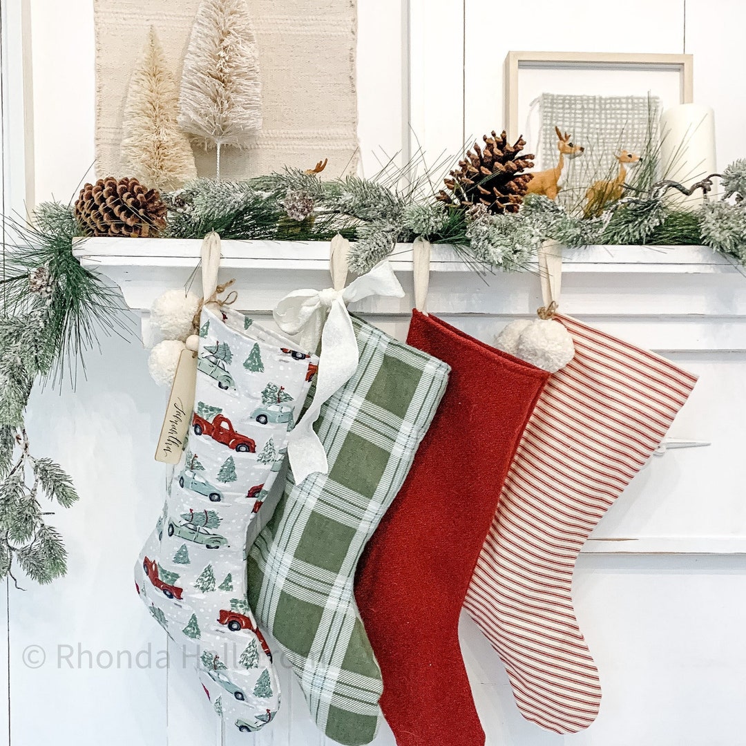 Farmhouse Christmas Stockings Set 4 Red Stripe Family - Etsy Canada