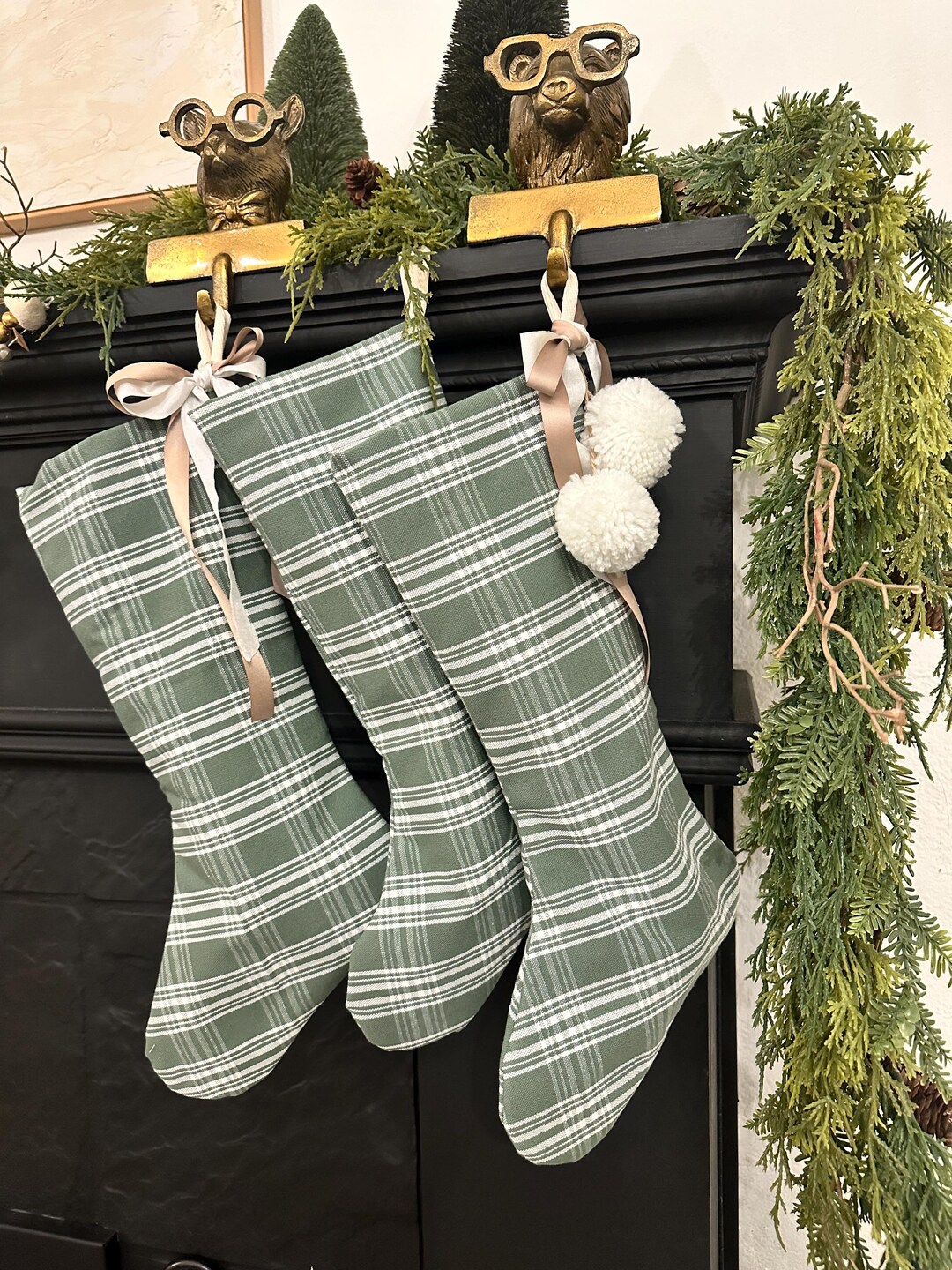 Green Check Farmhouse Christmas Stockings/ Handmade - Etsy