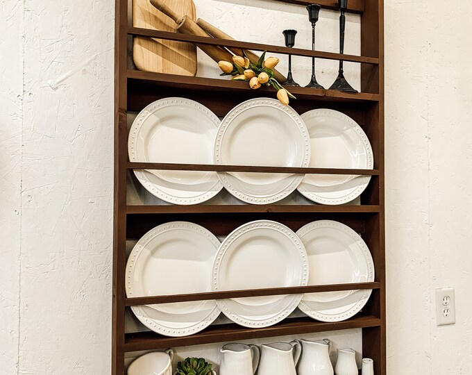 Rustic Wood Plate Rack Shelf/farmhouse Wood Wall Hanging Display Rack ...