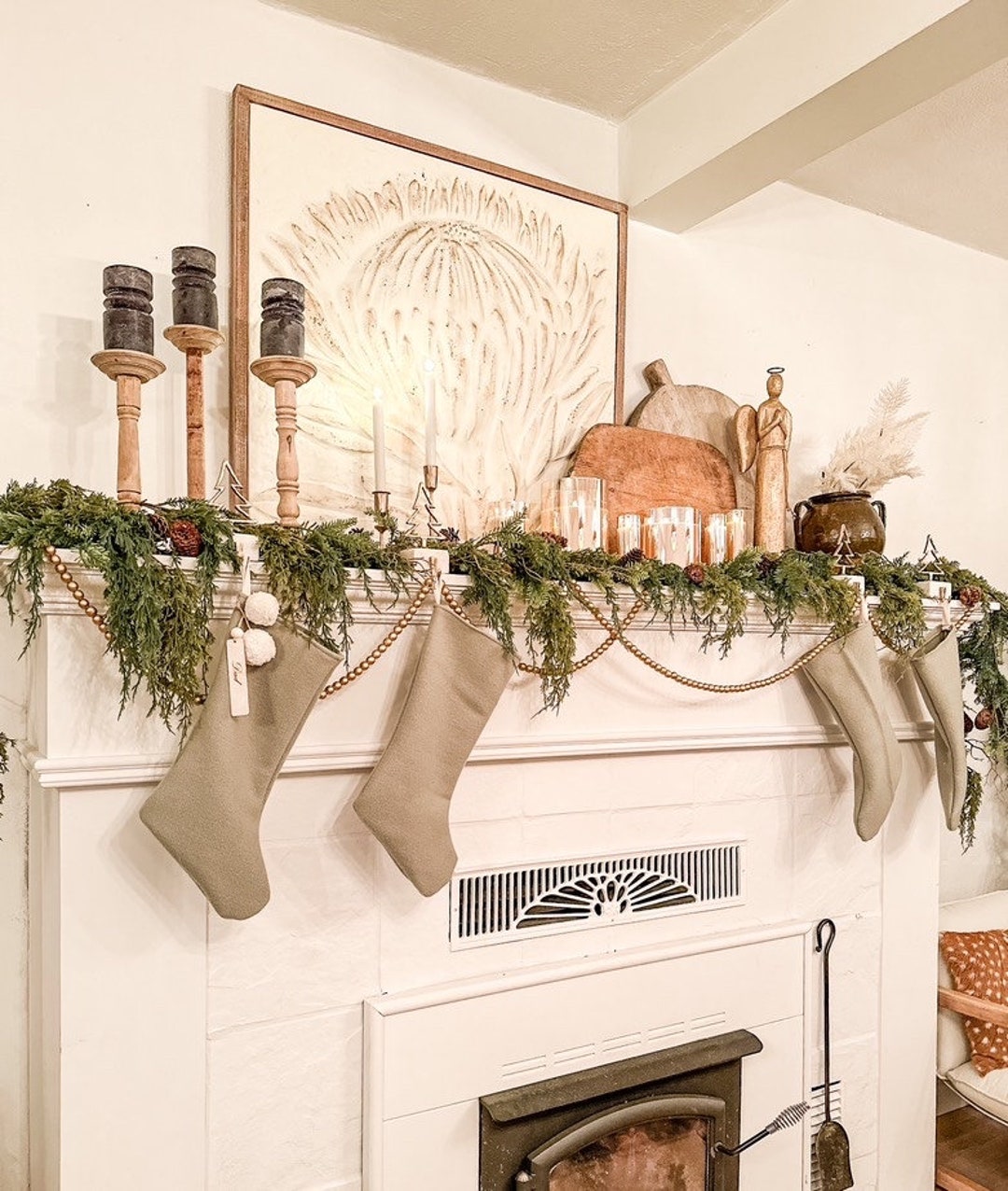 Green Wool Christmas Stocking/modern Farmhouse Mantle Holiday - Etsy