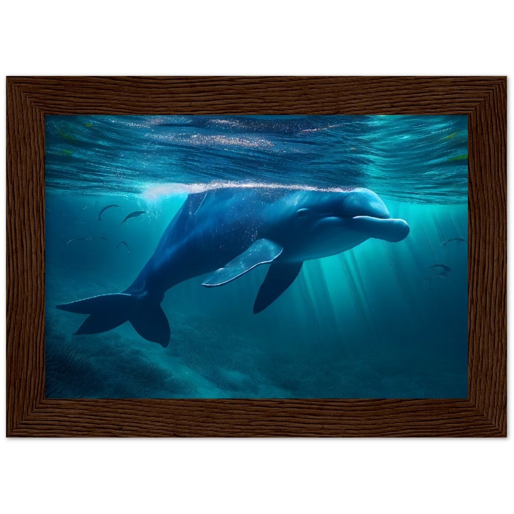Wood Framed Dolphin Poster - Ocean Water Animal - Wood Framed Print ...