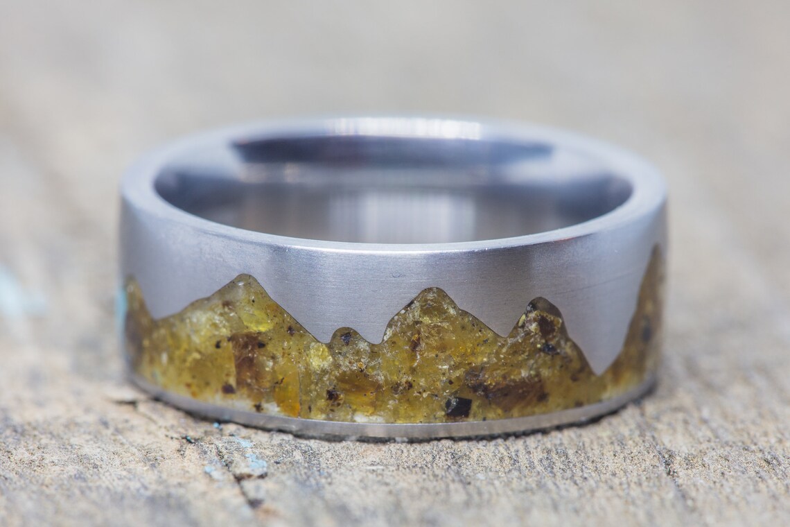 Amber Mountain Inlay Titanium Ring Men 8mm Women Wedding - Etsy